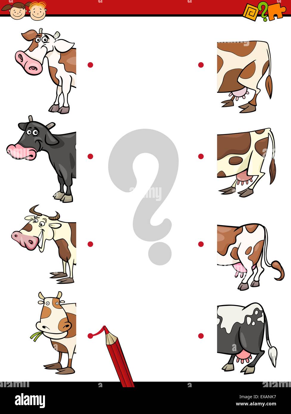 Cartoon Illustration of Education Matching Elements Halves Game for ...