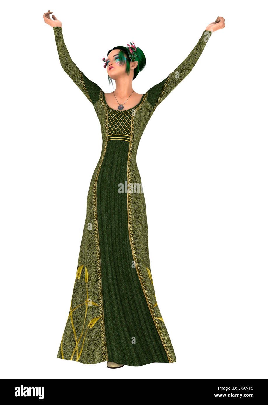 3D digital render of a beautiful princess of spring isolated on white ...