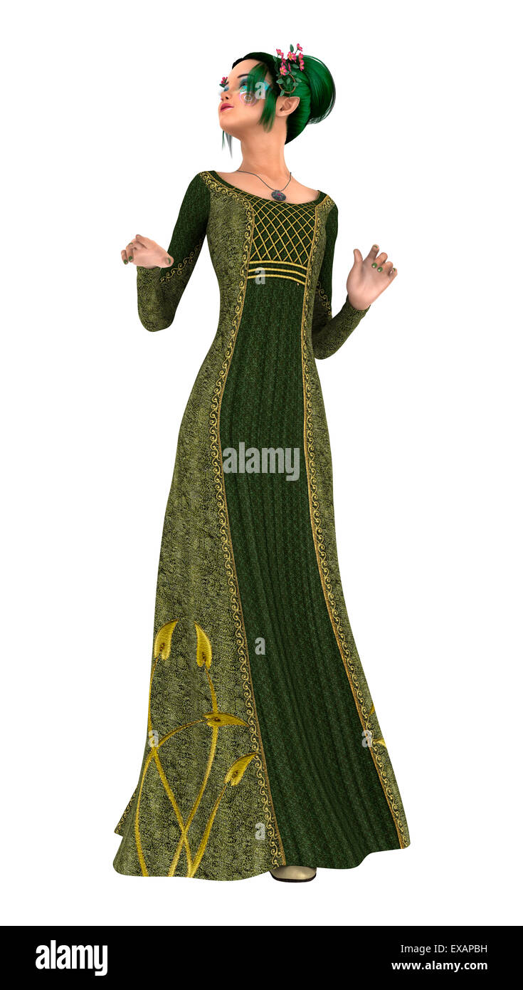 3D digital render of a beautiful princess of spring isolated on white ...