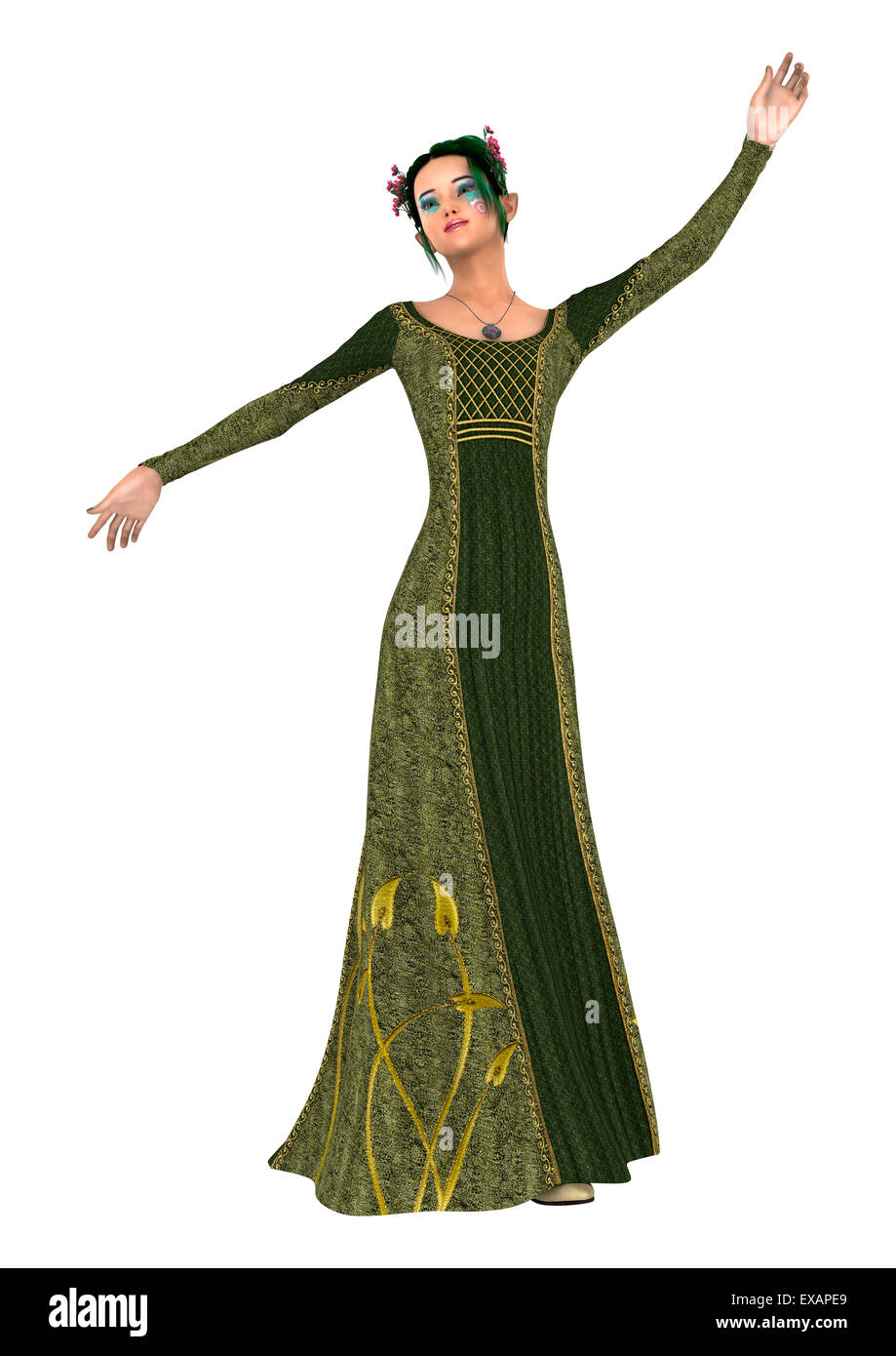 3D digital render of a beautiful princess of spring isolated on white ...
