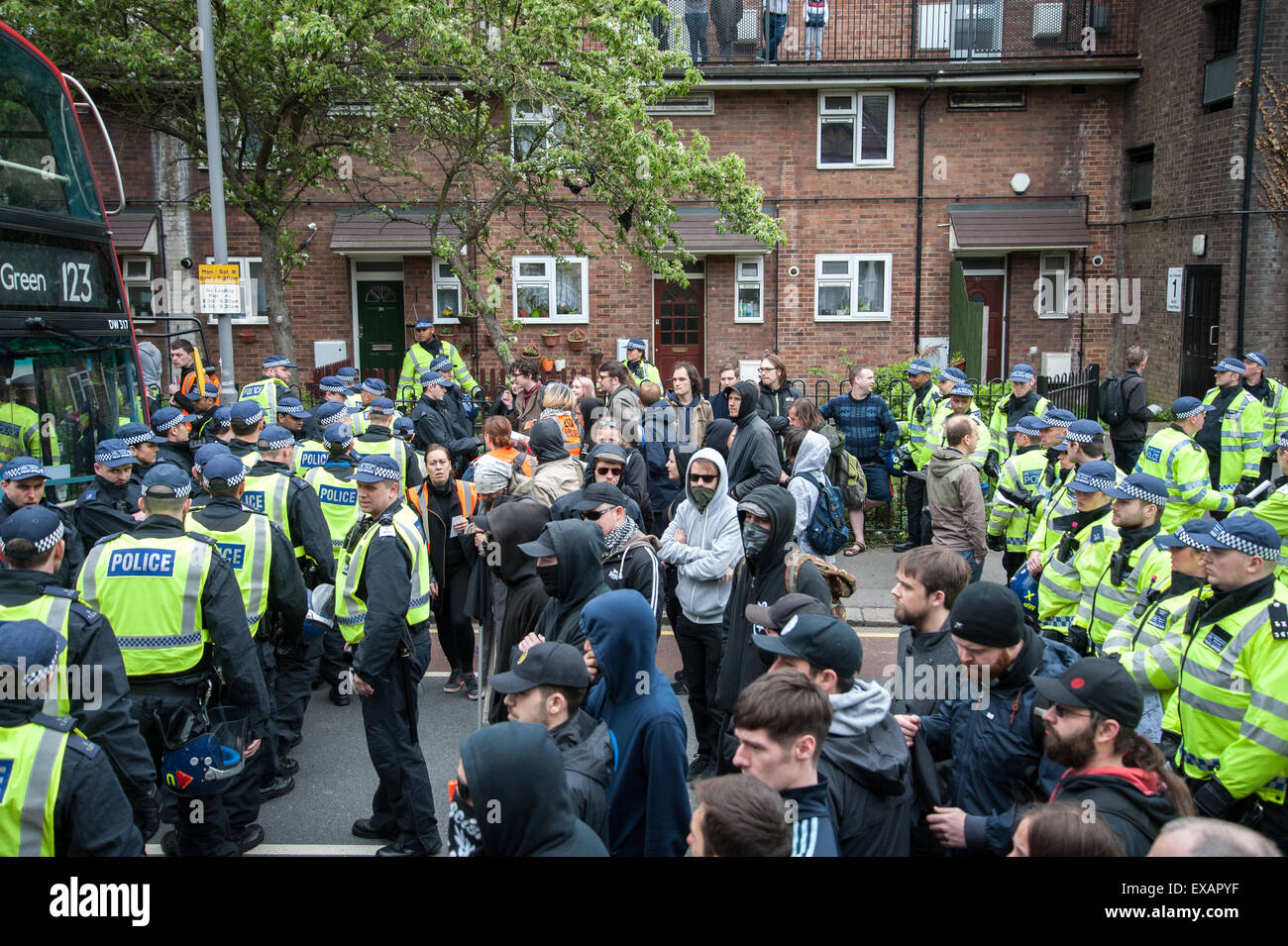 The English Defence League march in Walthamstow. A counter protest by ...