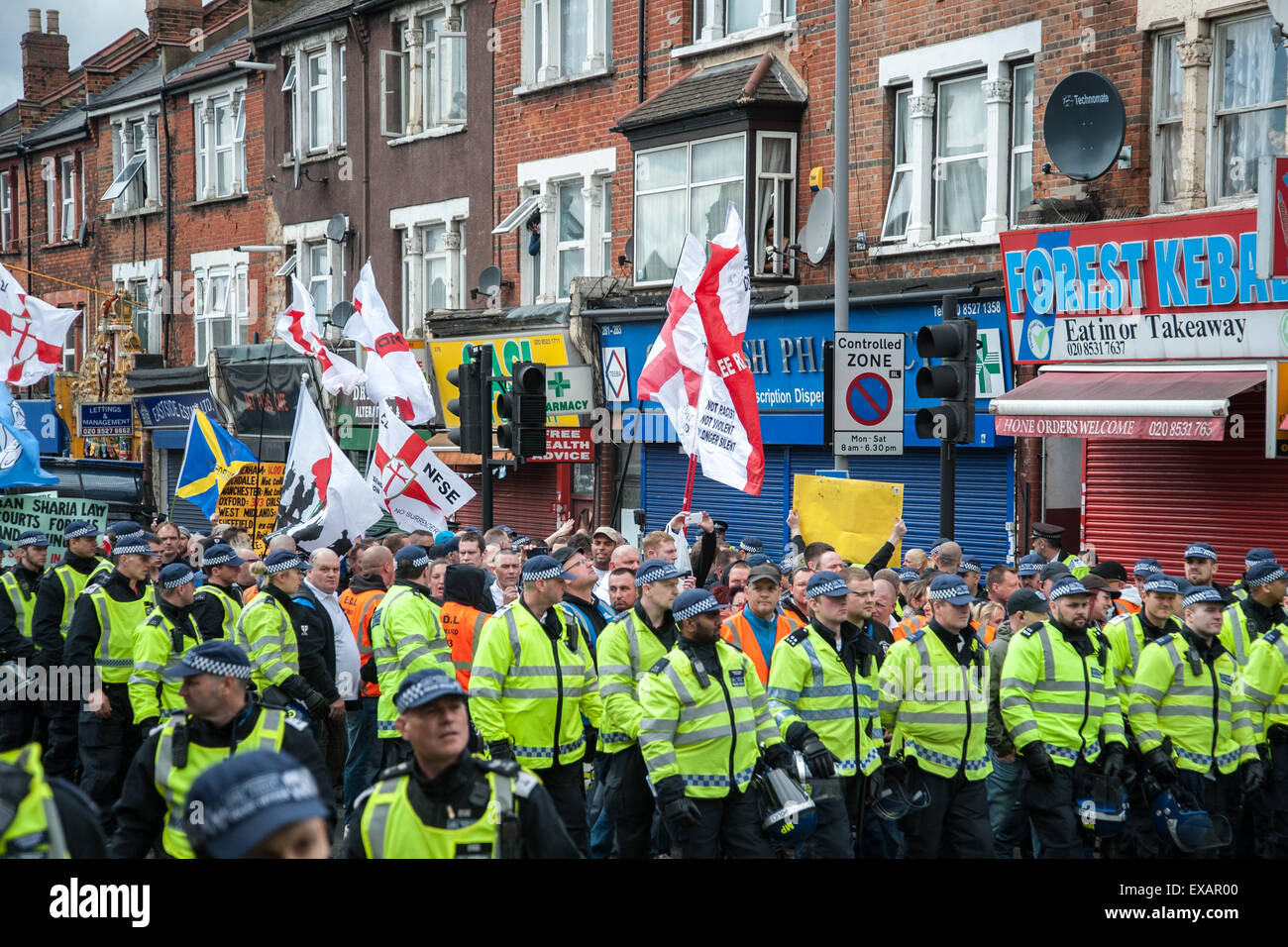 The English Defence League march in Walthamstow. A counter protest by ...
