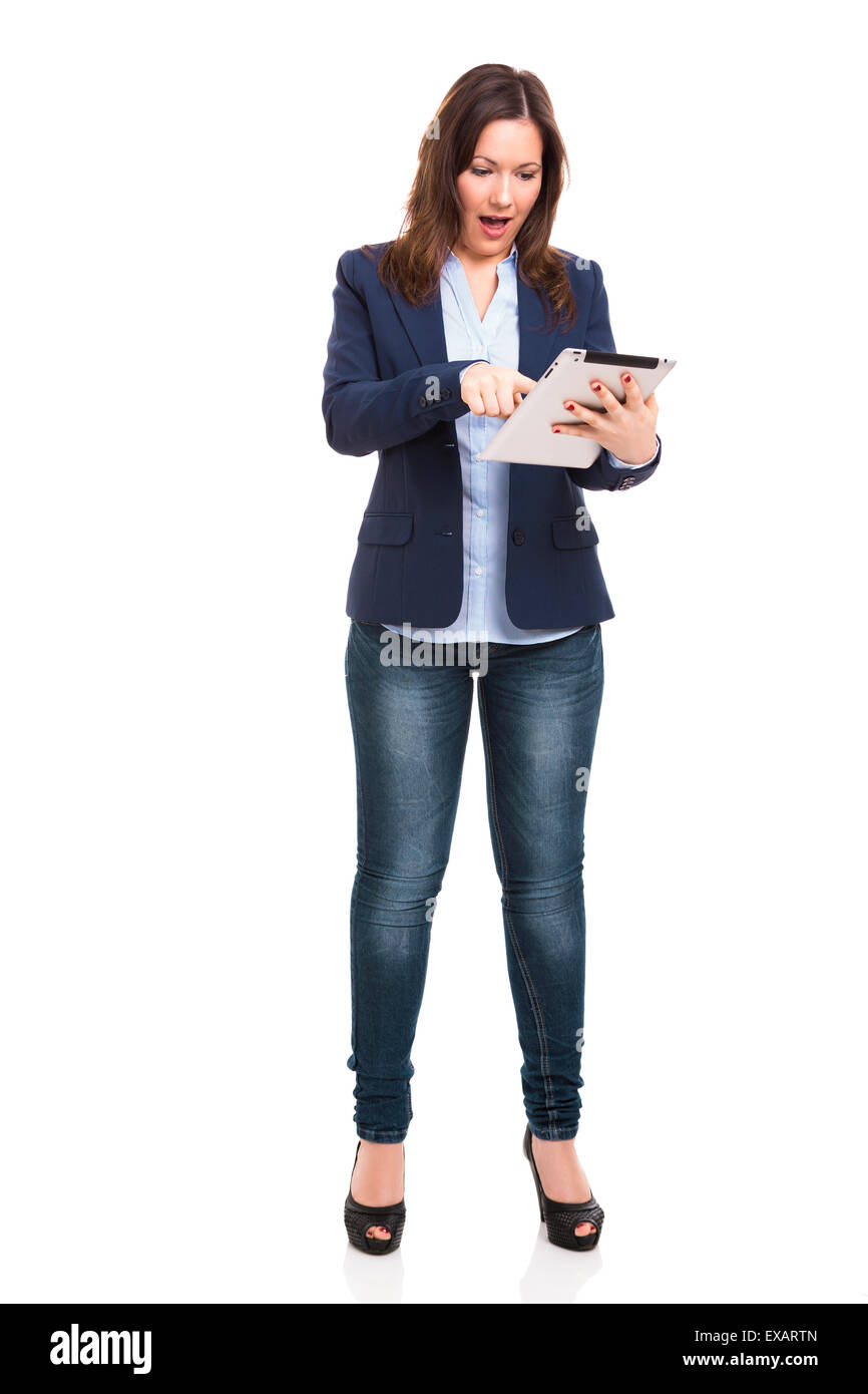 Using tablet woman in Cut Out Stock Images & Pictures - Alamy