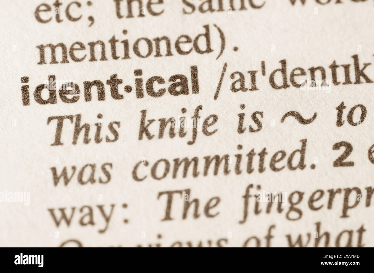 Definition of word identical in dictionary Stock Photo - Alamy