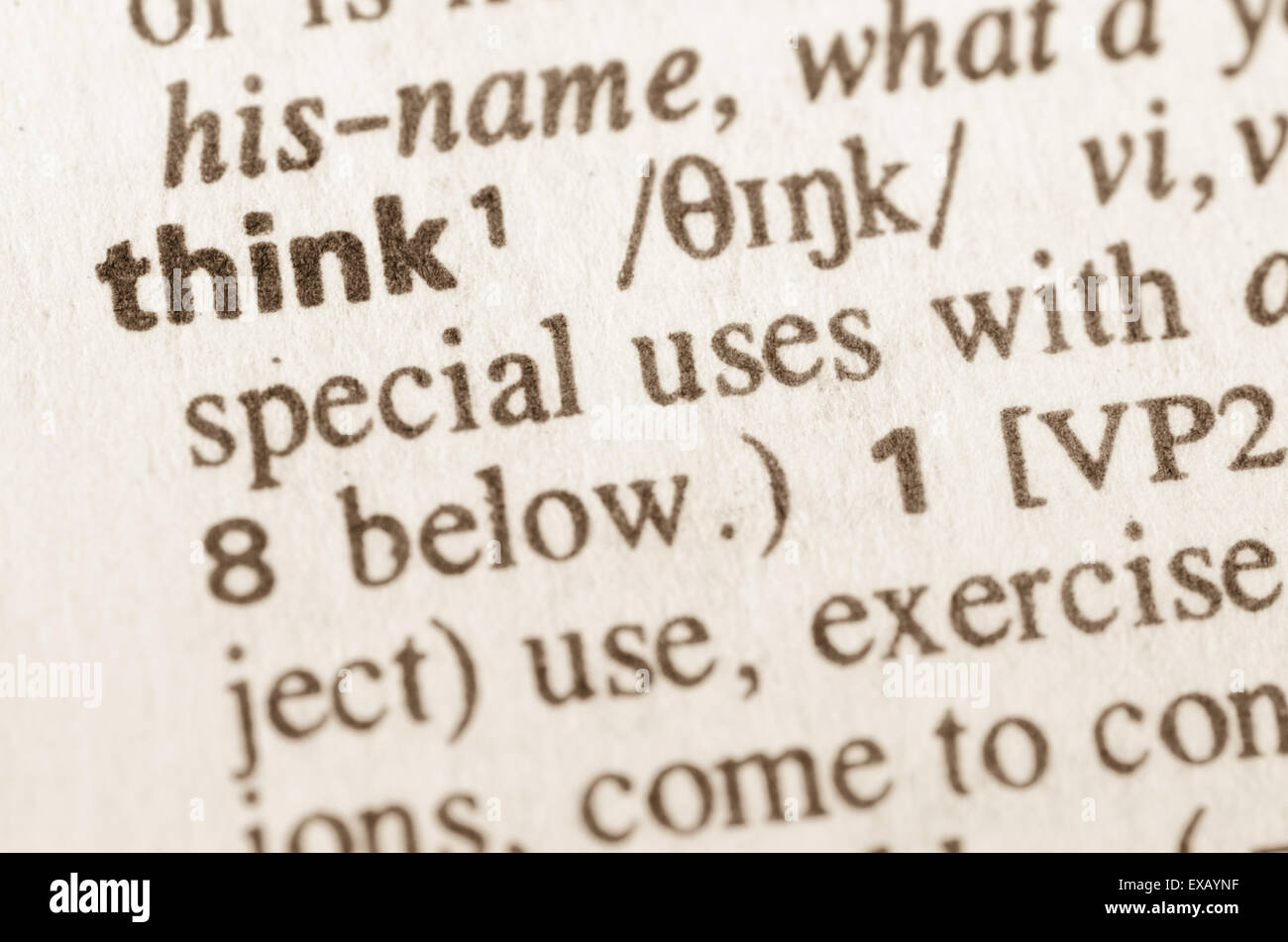 Definition of word think in dictionary Stock Photo - Alamy