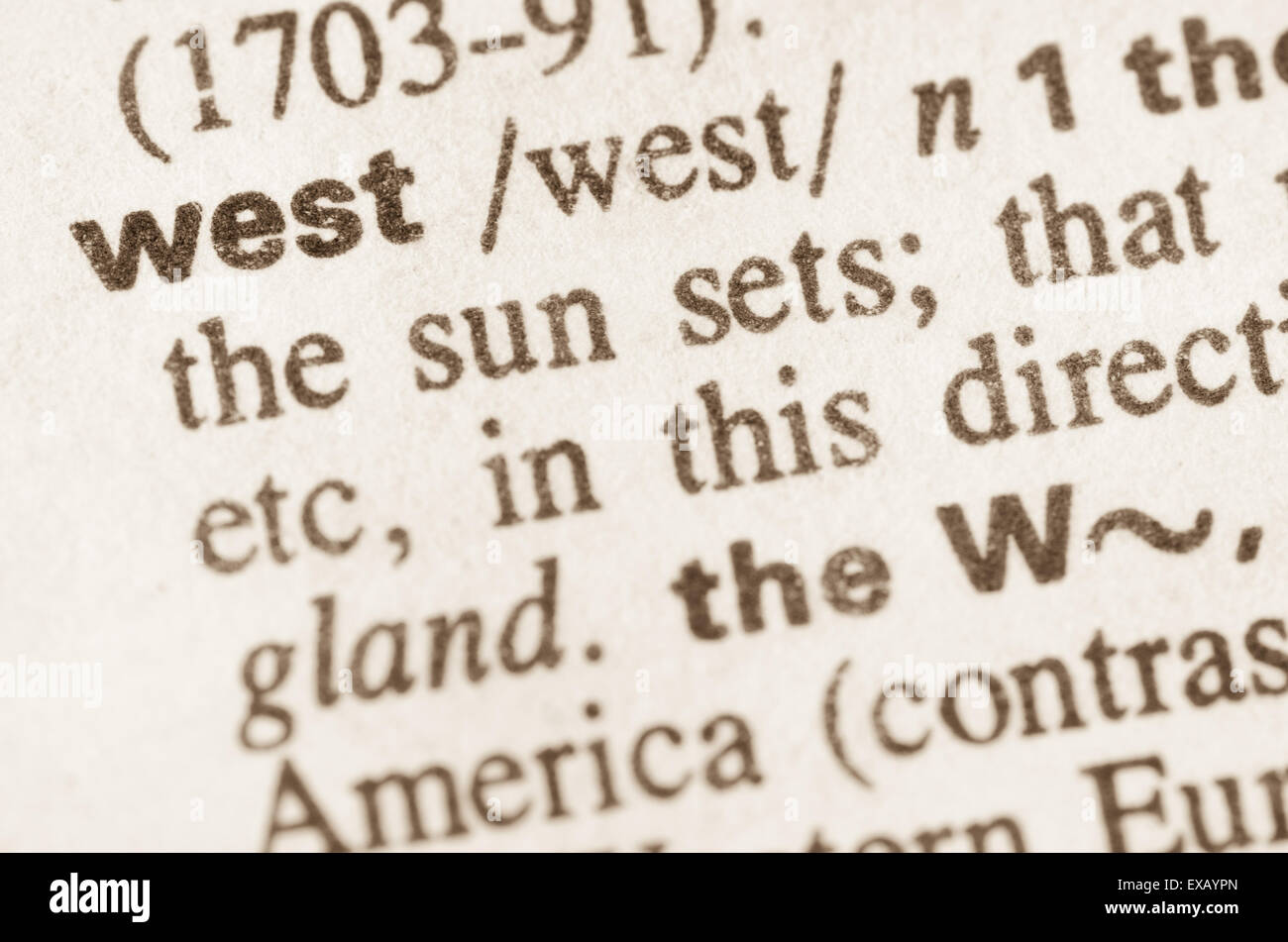 Definition of word west in dictionary Stock Photo - Alamy