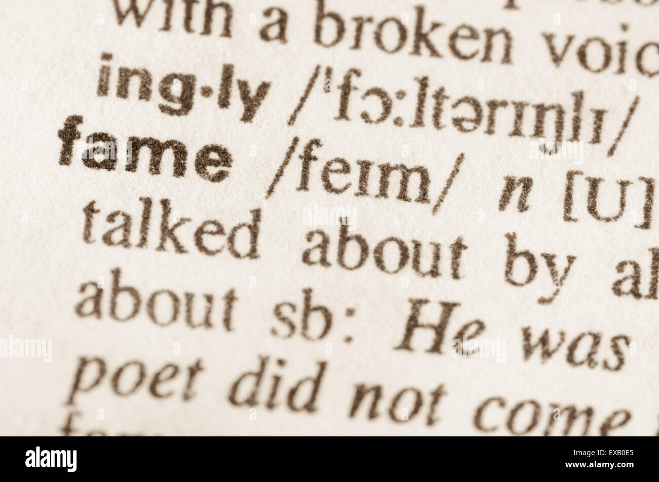 Definition of word fame in dictionary Stock Photo - Alamy