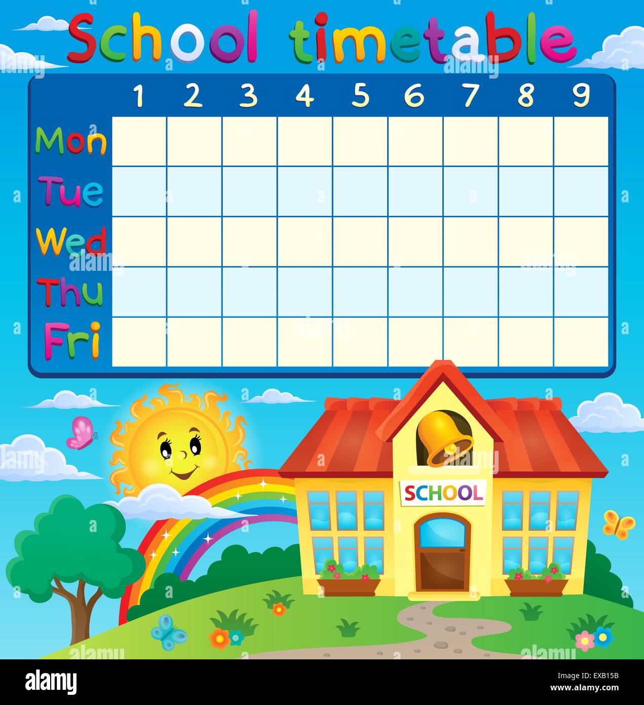 School timetable with school building - picture illustration Stock ...