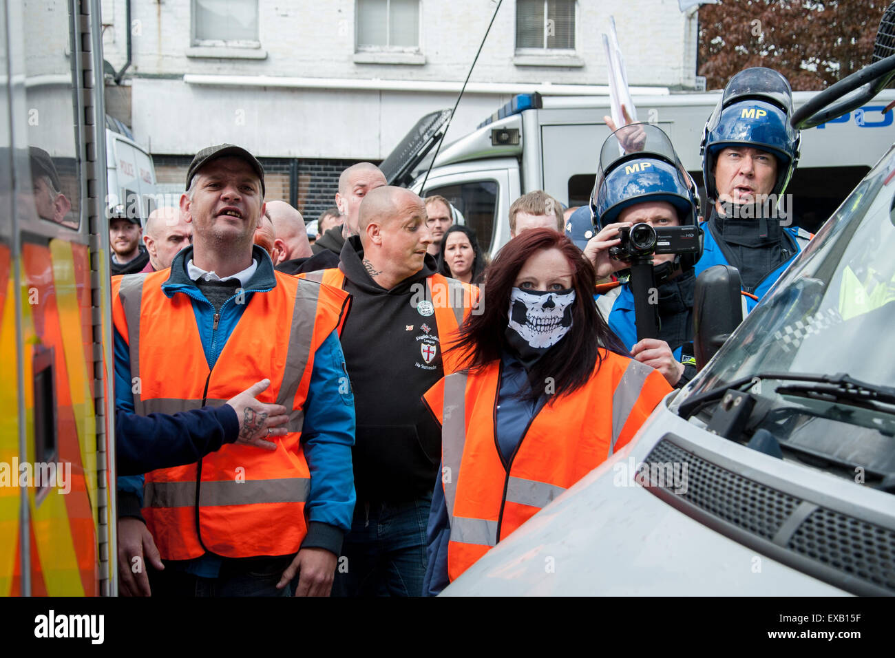 The English Defence League march in Walthamstow. A counter protest by ...