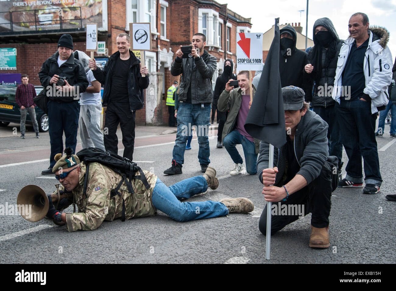 The English Defence League march in Walthamstow. A counter protest by ...