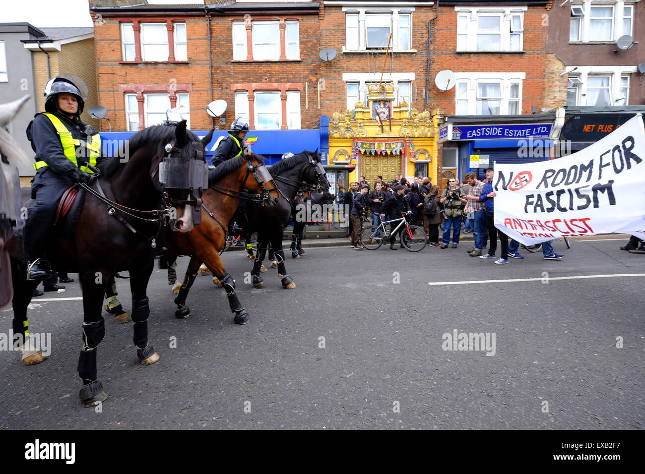The English Defence League march in Walthamstow. A counter protest by ...
