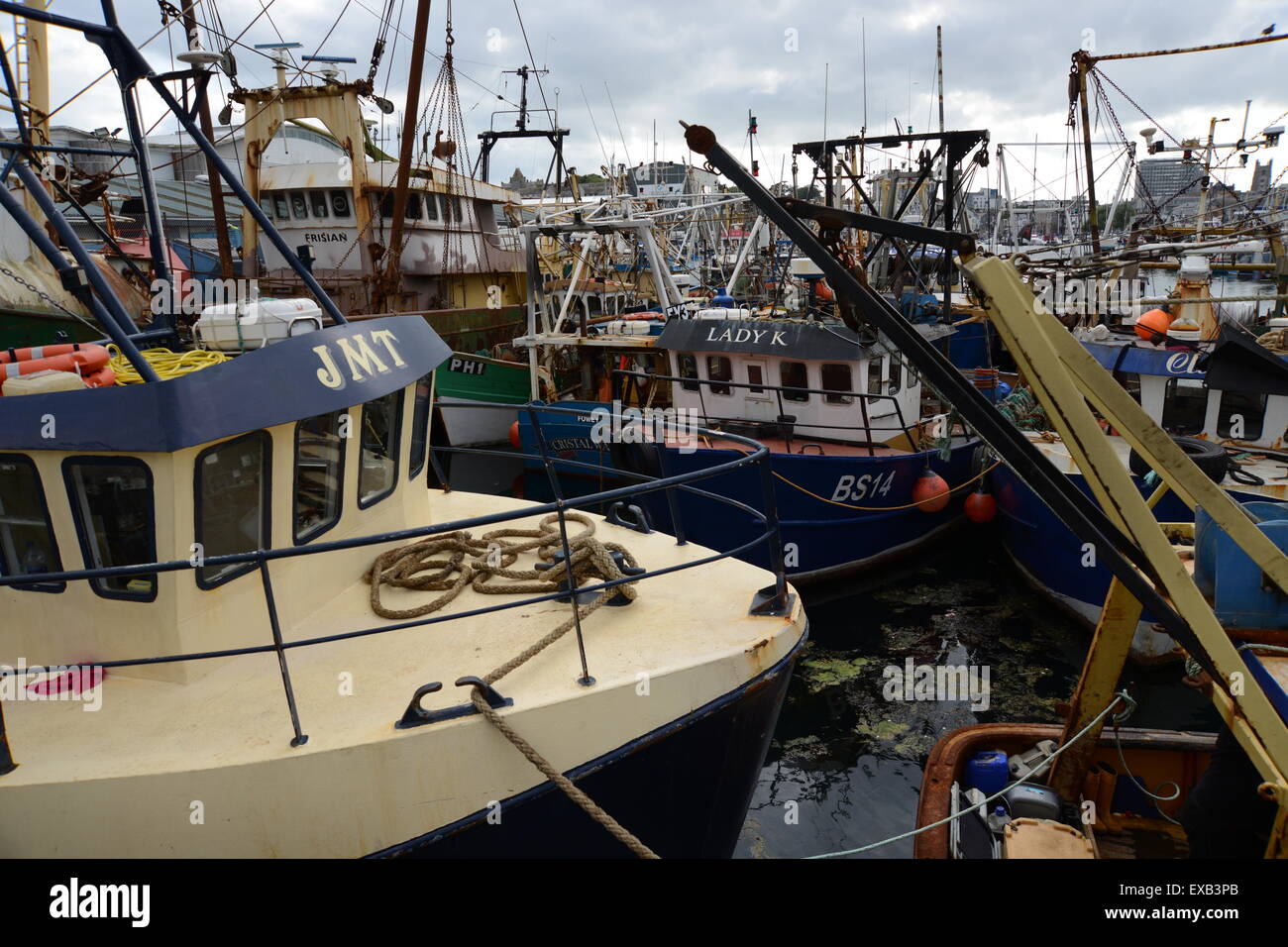 Fishing vessels moored in Sutton Harbour Plymouth including Sunk ...