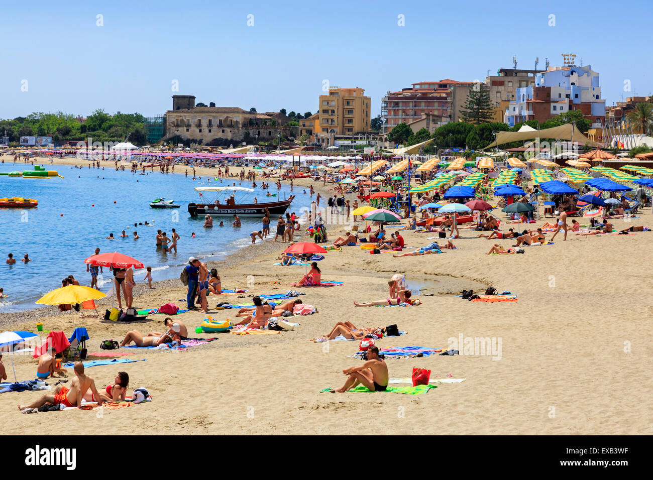 Beach at Giardini Naxos, Messina district, Sicily Stock Photo: 85067067 ...