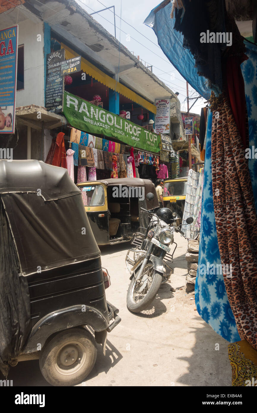 A busy street scene in the popular tourist town of Manali in Himachal ...