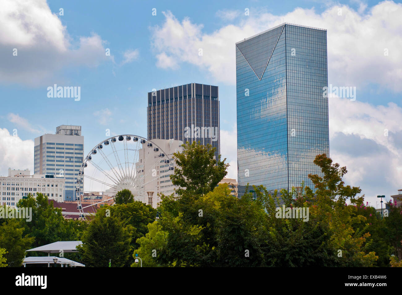 Cityscape with skyscrapers and Atlanta ferris wheel Stock Photo - Alamy