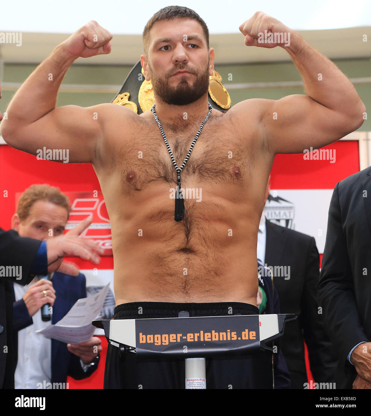Magdeburg, Germany. 10th July, 2015. Usbek heavyweight boxer Ruslan ...
