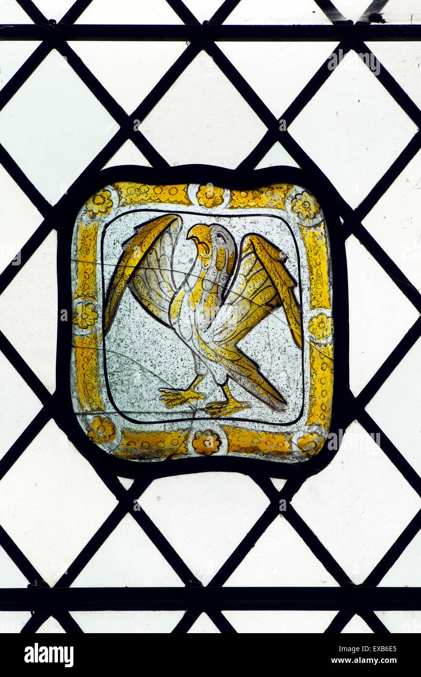 15th Century falcon stained glass, St. Lawrence`s Church, Barton-on-the ...