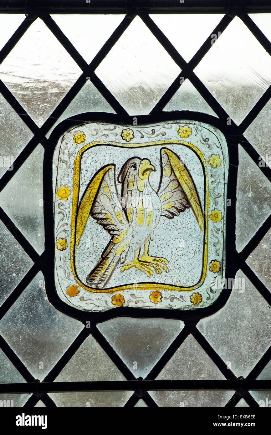 15th Century falcon stained glass, St. Lawrence`s Church, Barton-on-the ...