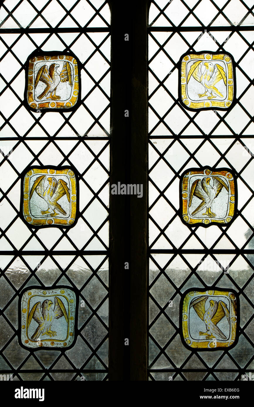 15th Century falcon window panels, St. Lawrence`s Church, Barton-on-the ...