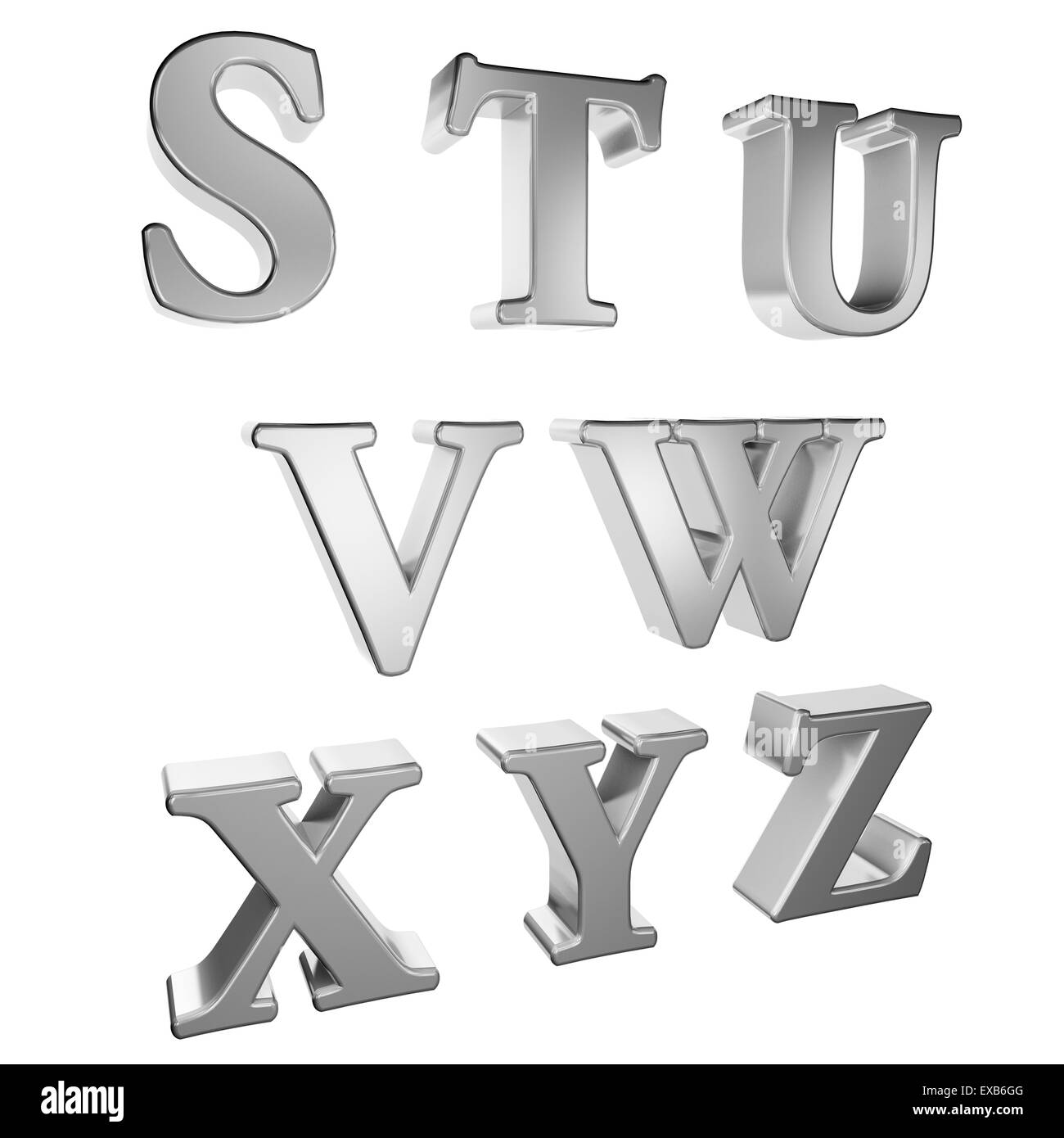 Silver alphabet S to Z on a white background Stock Photo - Alamy