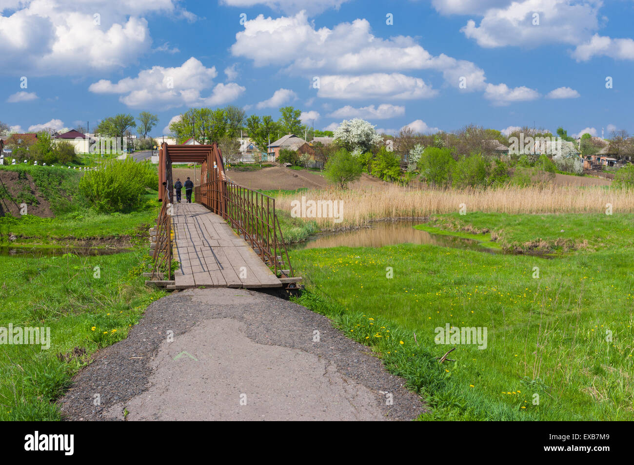 Spring landscape in Ukrainian country with small foot-bridge Stock ...