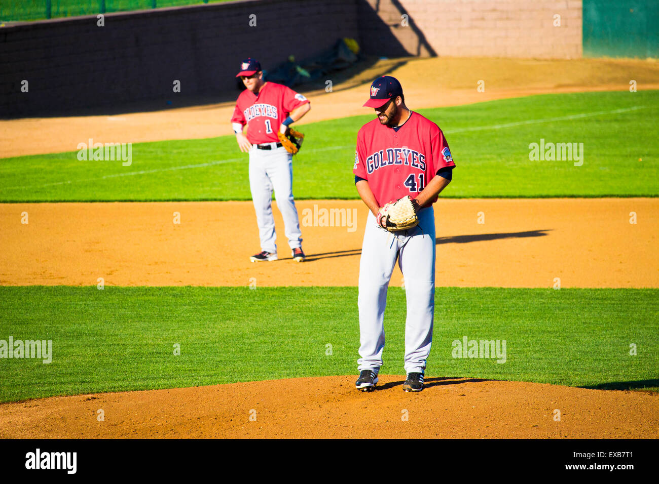 Pitcher prepares to wind up Stock Photo - Alamy