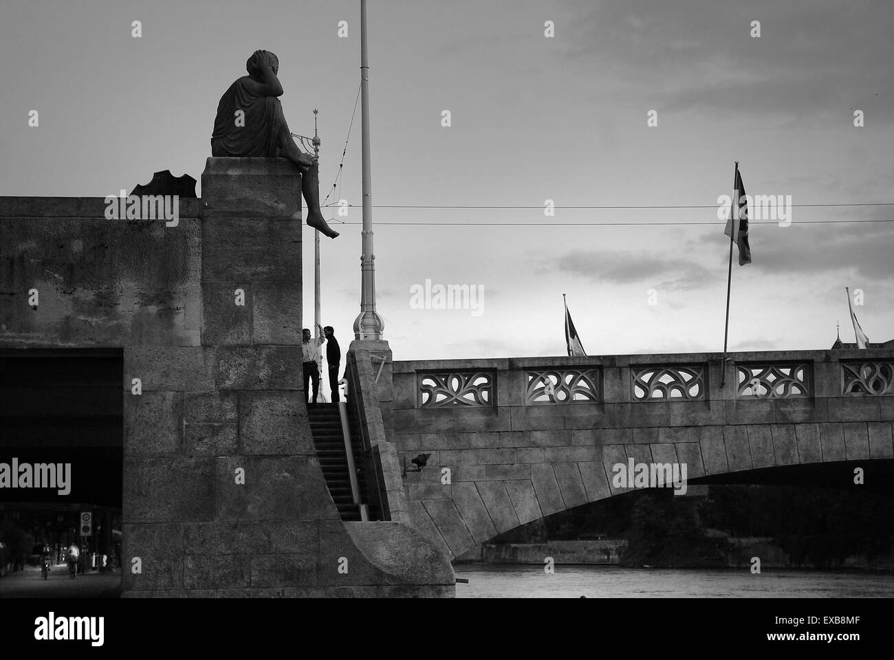 Helvetia statue on Mittlere Brucke, Basel, Switzerland Stock Photo - Alamy