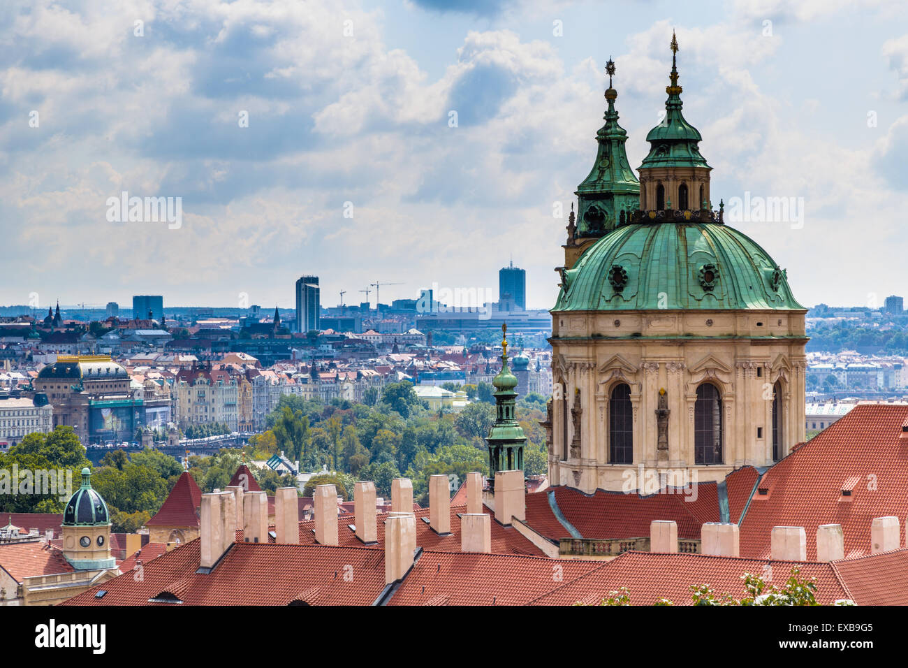 Scenic view of the historical center of Prague: houses, buildings ...