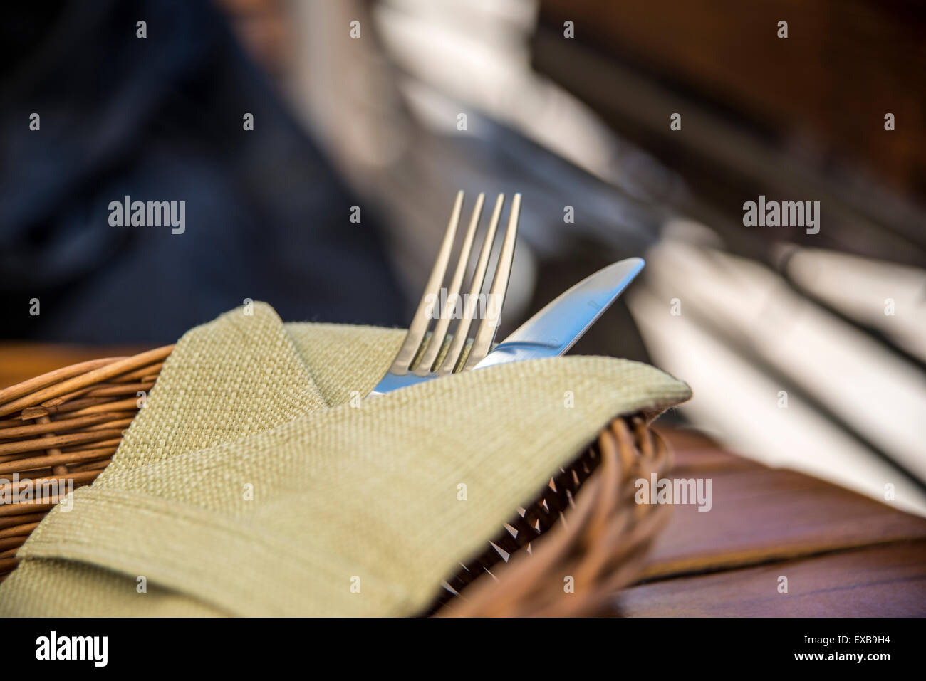 Silverware on a restaurant table Stock Photo - Alamy