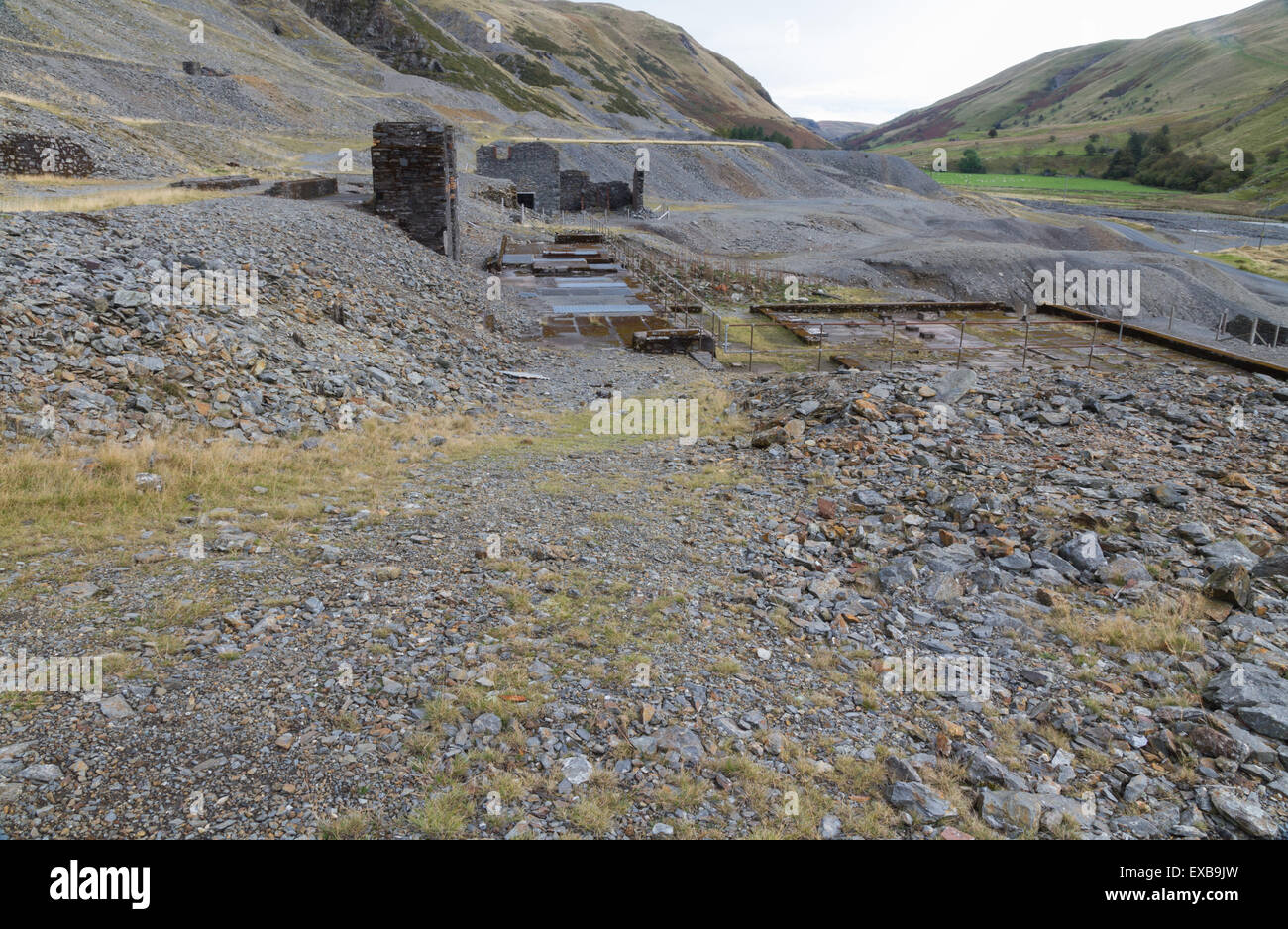 The valley of Cwmystwyth, remains of lead mining. Ceredigion, Wales ...