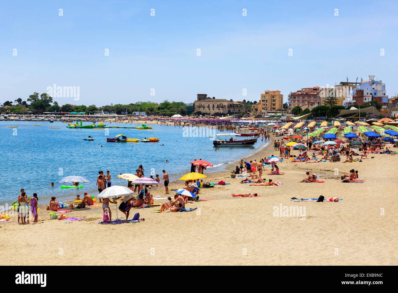 Beach at Giardini Naxos, Messina district, Sicily Stock Photo - Alamy