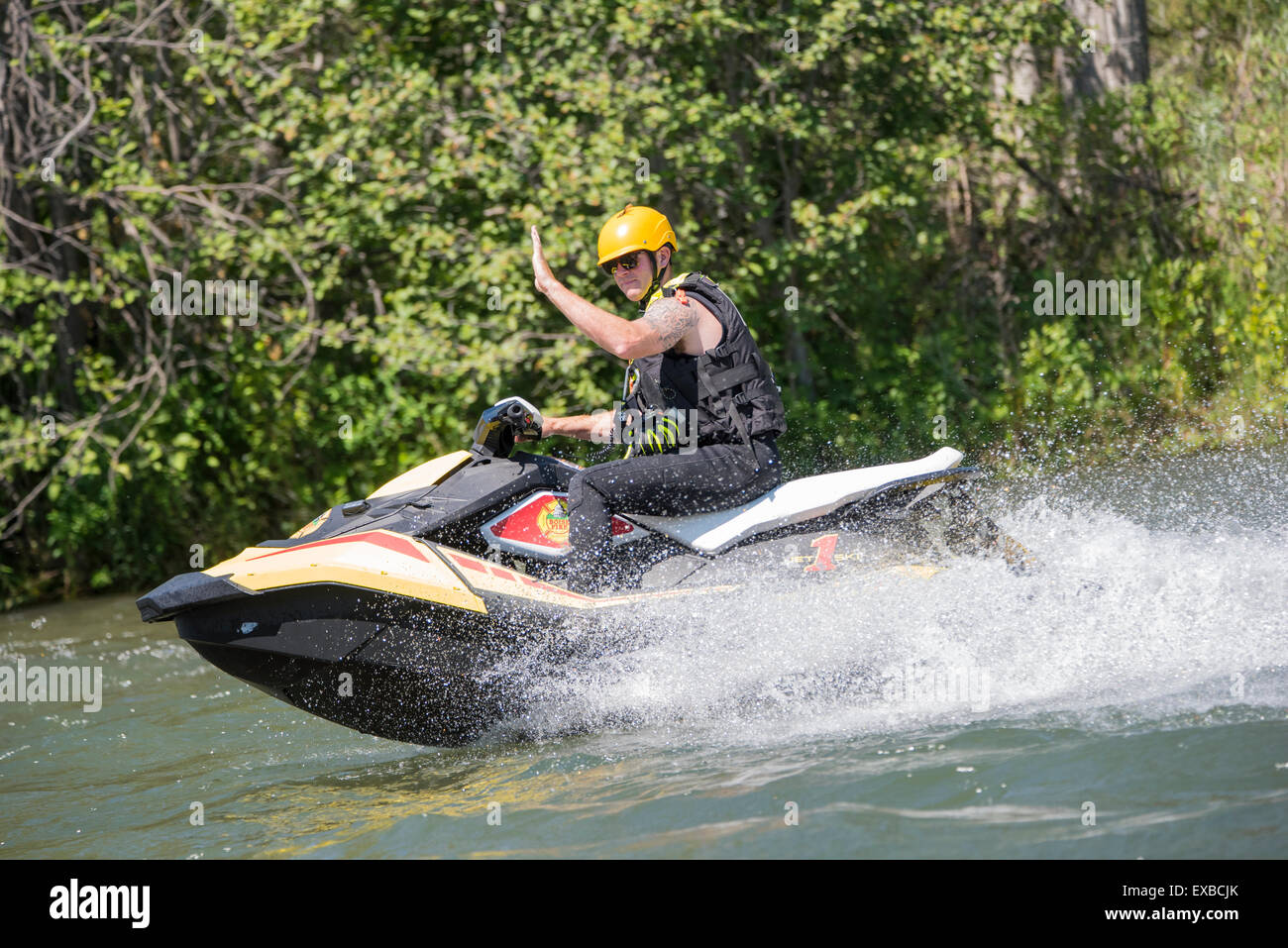 Floating the Boise River. River patrol on Jet Ski observing river ...