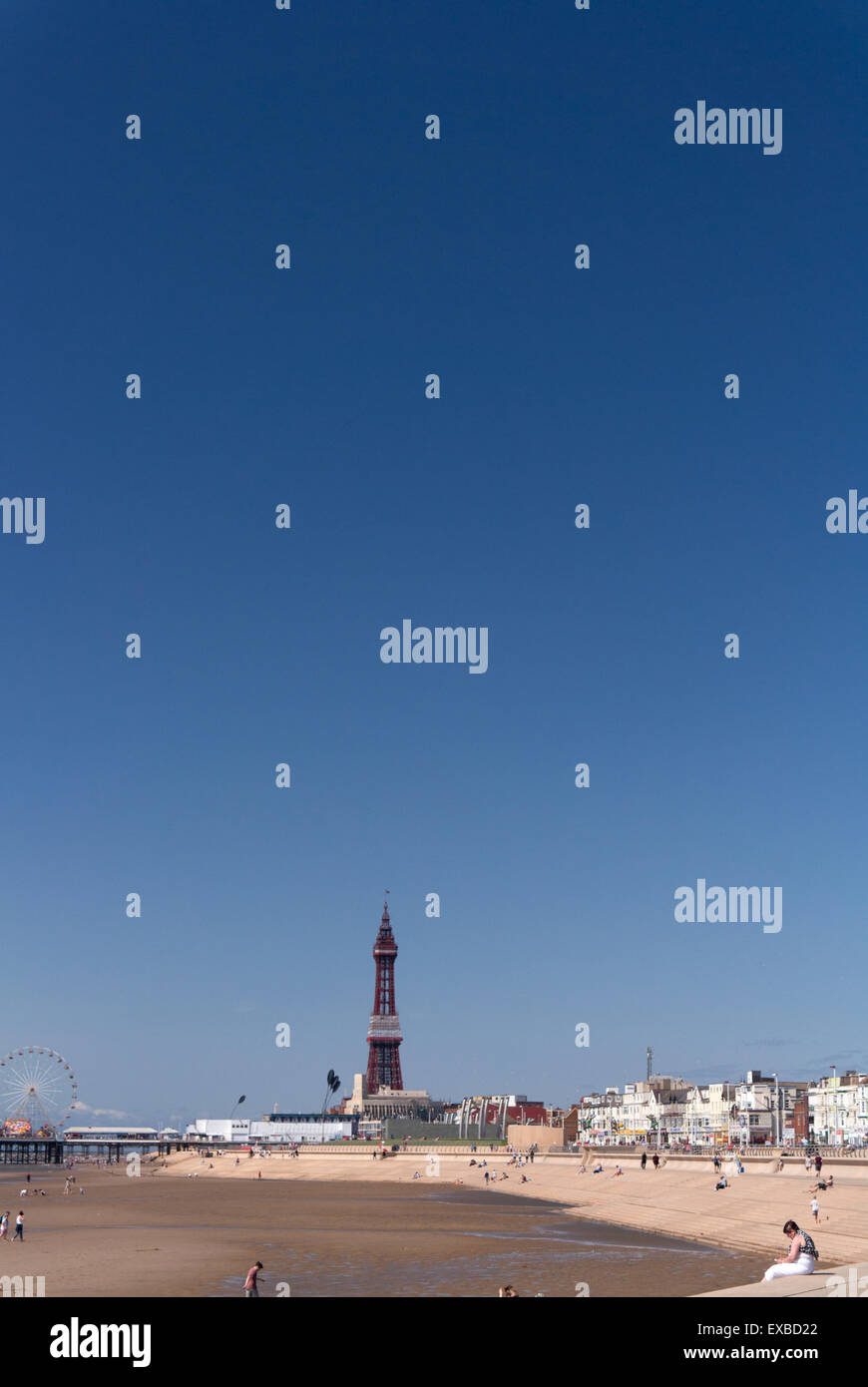Portrait view of Blackpool beach with the tower in the background Stock ...
