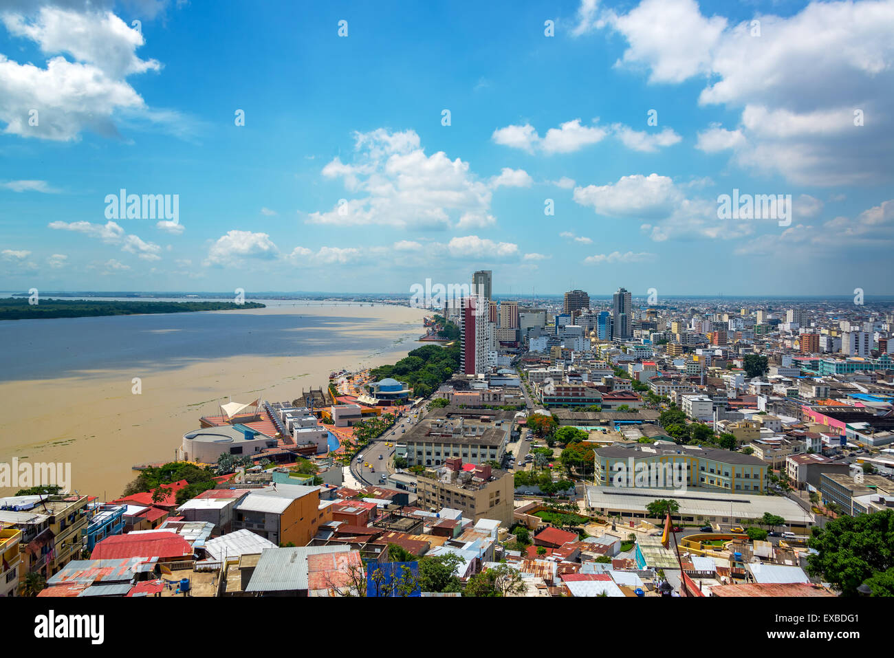 Cityscape view of Guayaquil, Ecuador with the Guayas River visible on ...