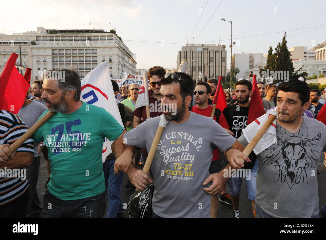 Athens, Greece. 10th July 2015. Protesters from the communist trade ...