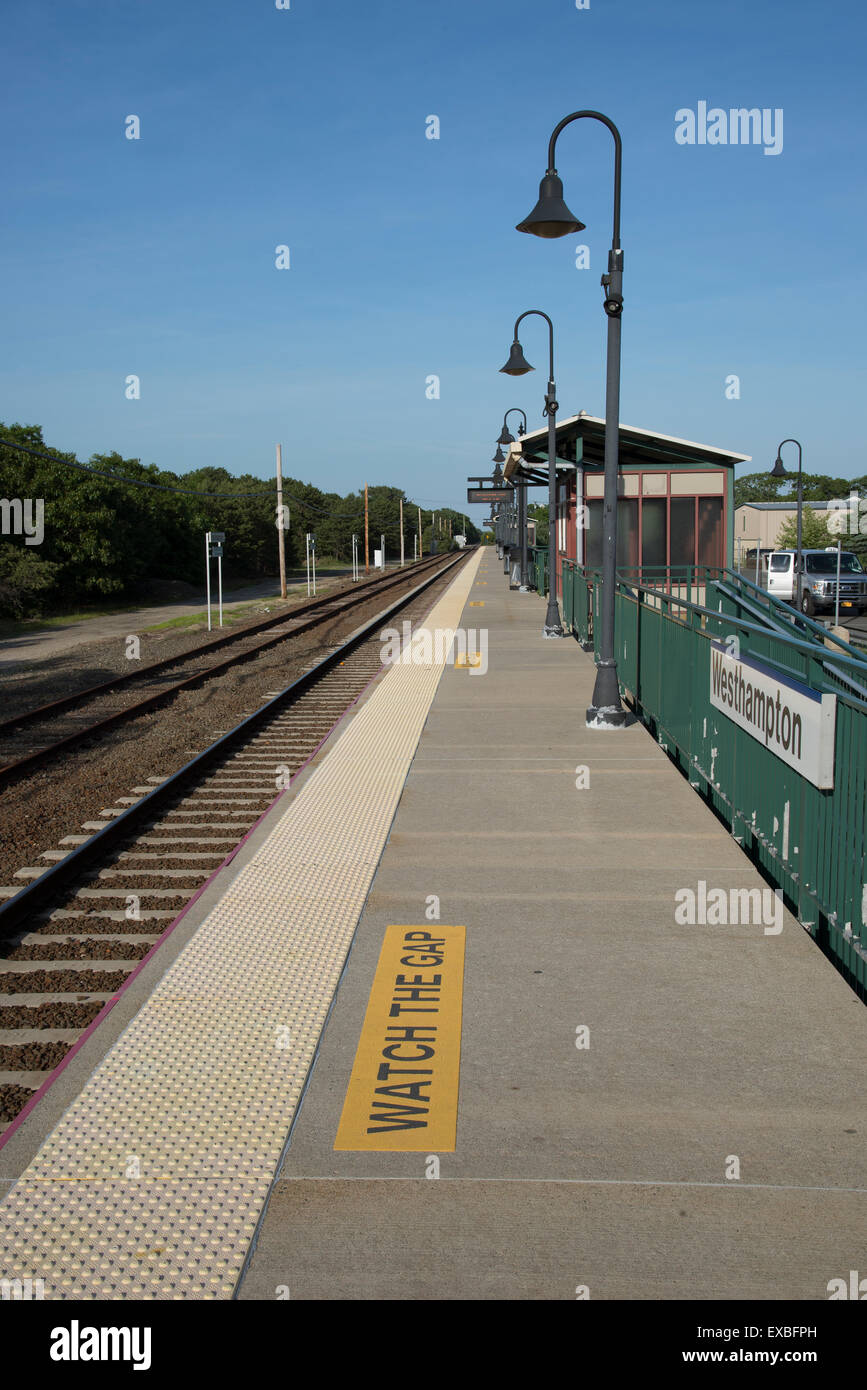 Watch the gap sign at railroad platform edge Westhampton Long Island ...