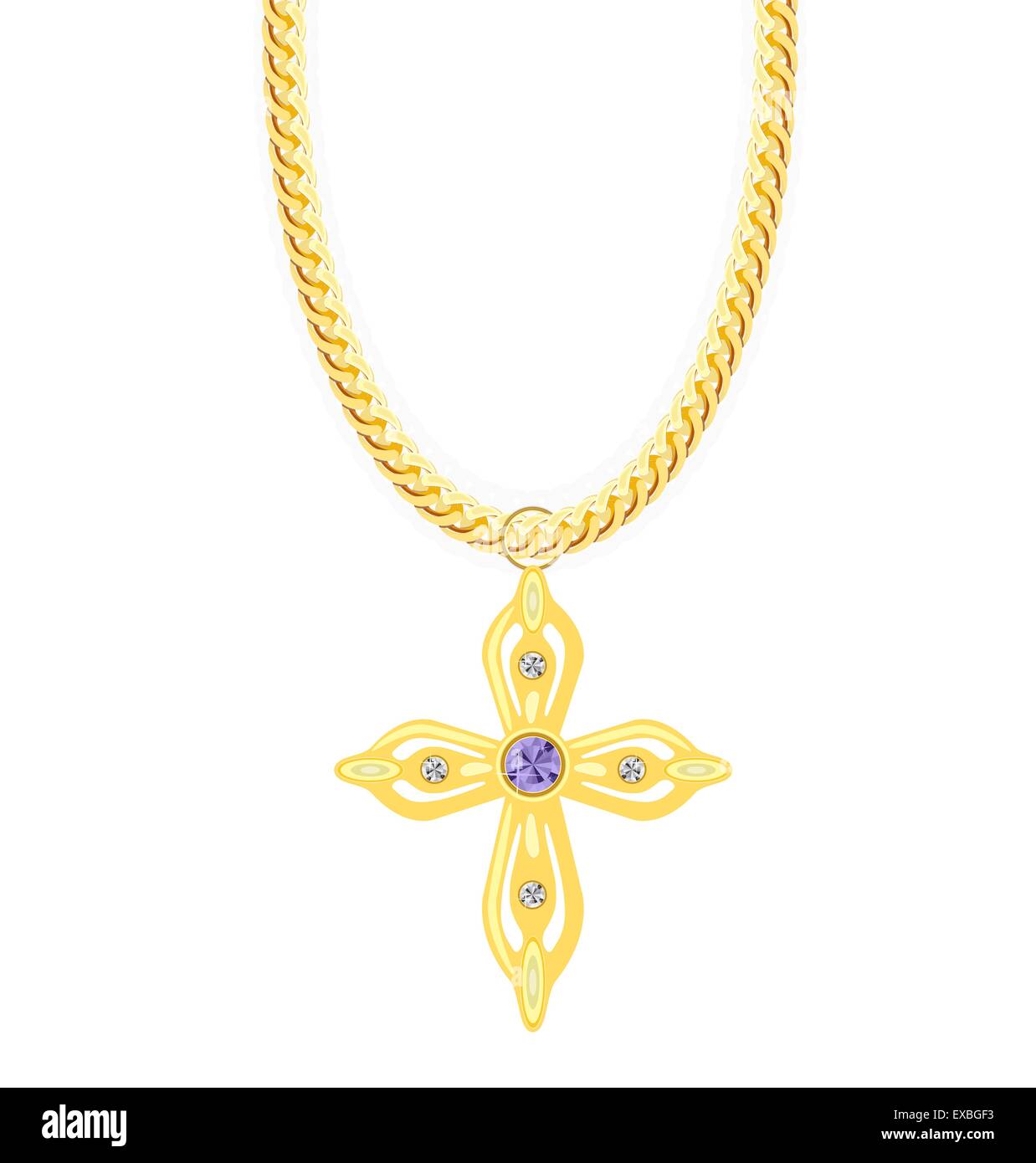 Gold Chain with Cross with Diamond. Vector Illustration Stock Vector ...