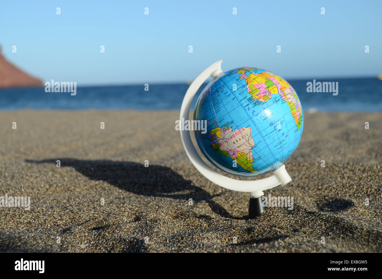 Globe Earth on the Beach Stock Photo - Alamy
