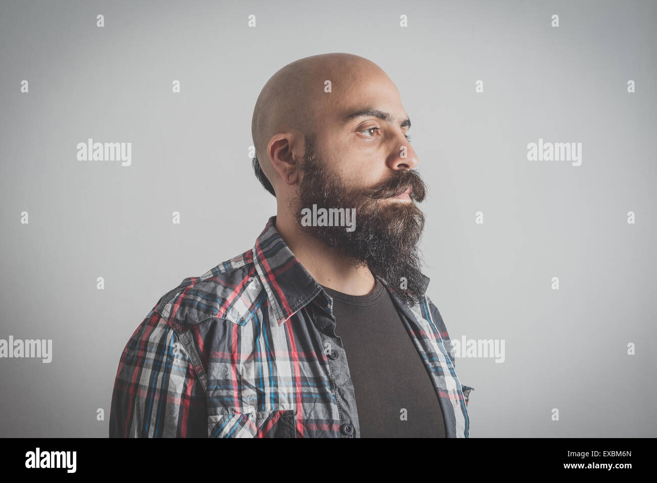 hipster long bearded and mustache man with shirt squares Stock Photo ...