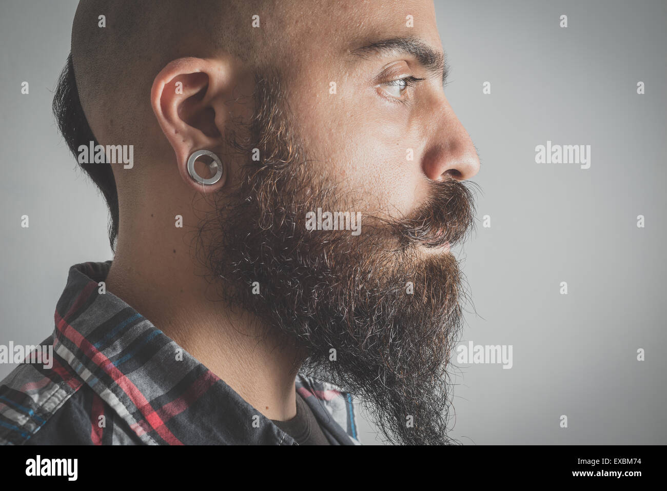 hipster long bearded and mustache man with shirt squares Stock Photo ...