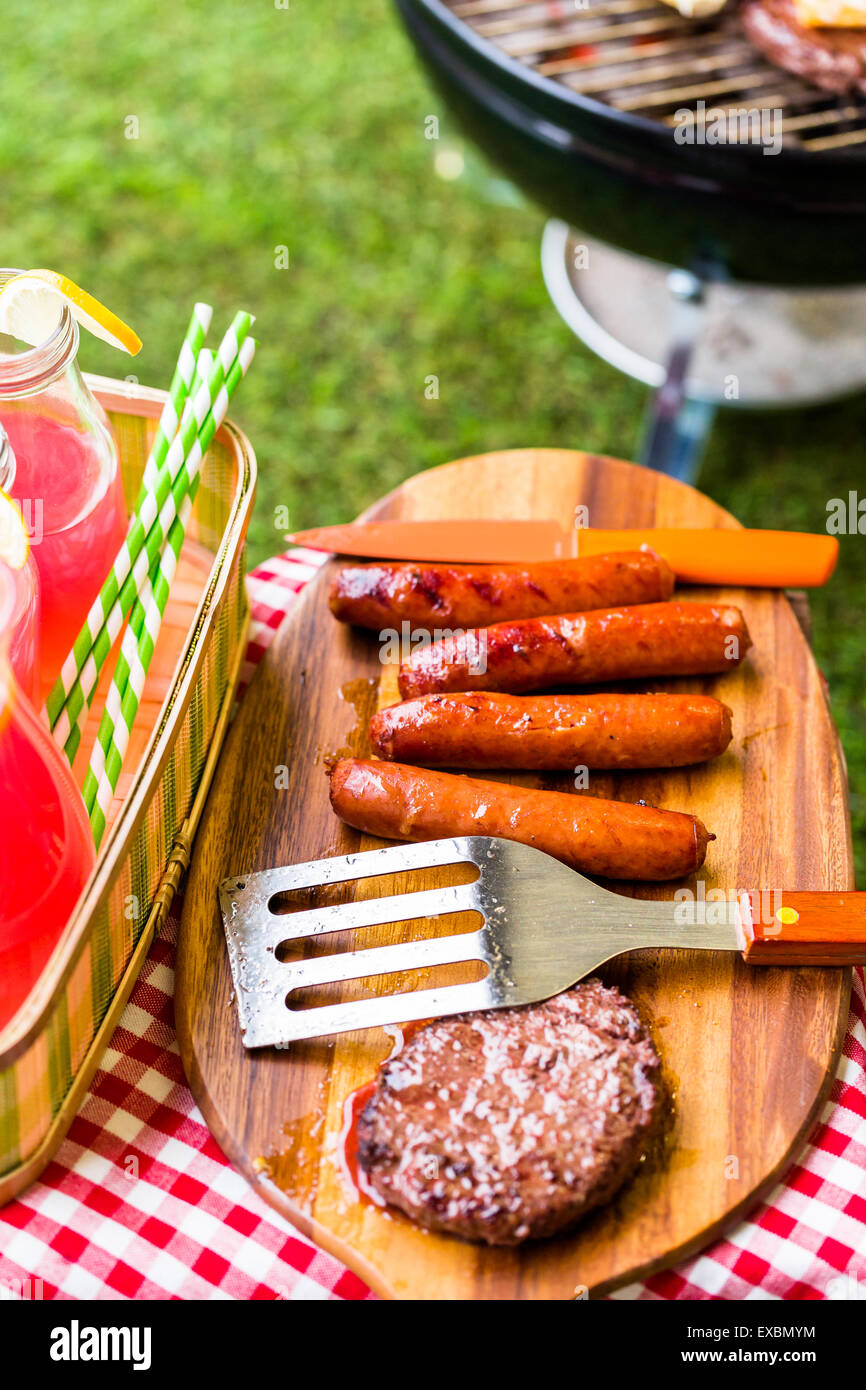 Summer picnic with small charcoal grill in the park Stock Photo - Alamy