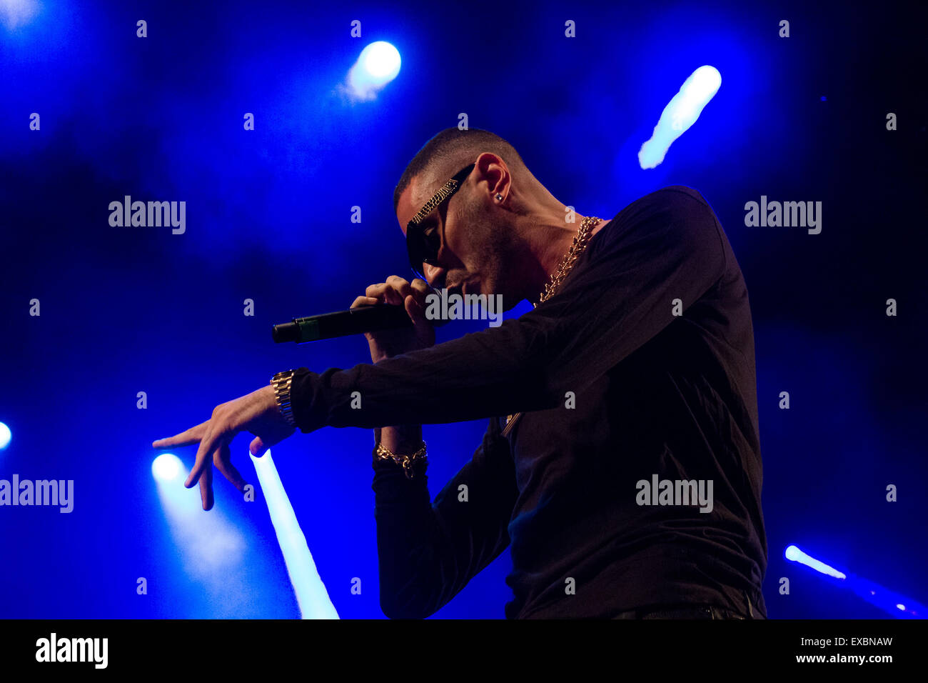Turin, Italy. 10th July, 2015. Italian rapper Fabio Bartolo Rizzo, aka ...