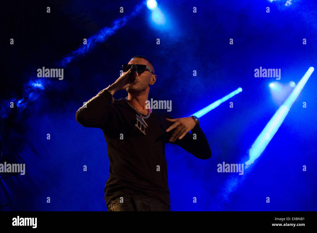 Turin, Italy. 10th July, 2015. Italian rapper Fabio Bartolo Rizzo, aka ...