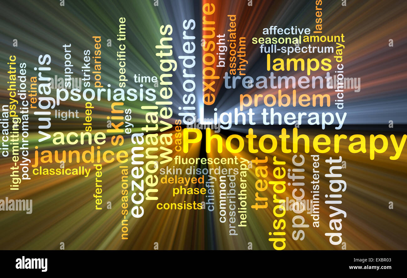 Background concept wordcloud illustration of phototherapy glowing light ...