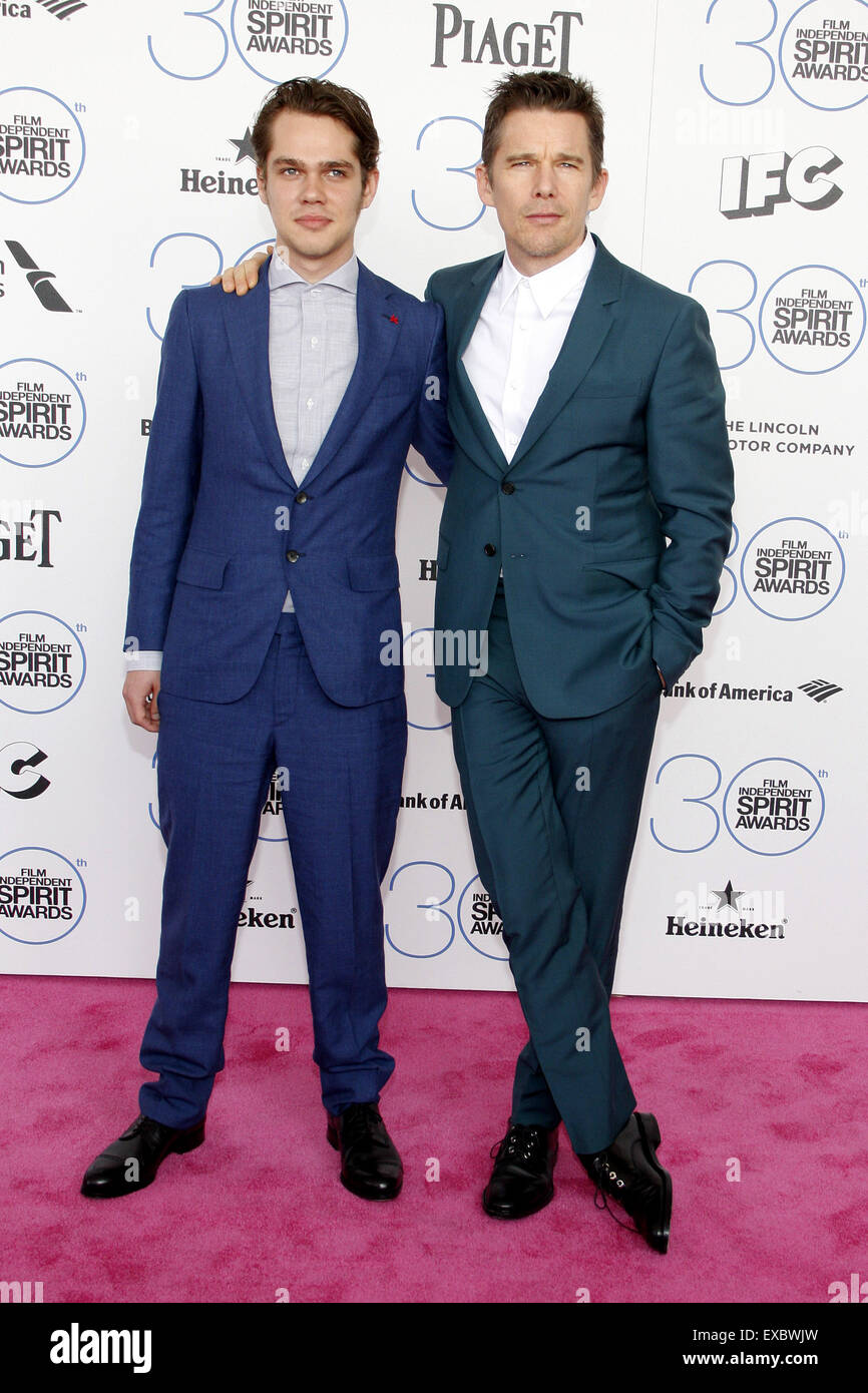 Ellar Coltrane and Ethan Hawke at the 2015 Film Independent Spirit ...