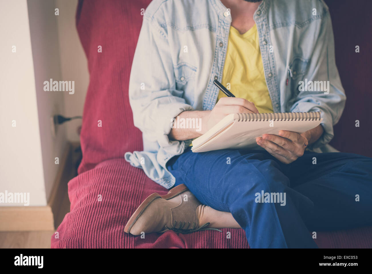 handsome hipster modern man painting at home Stock Photo - Alamy