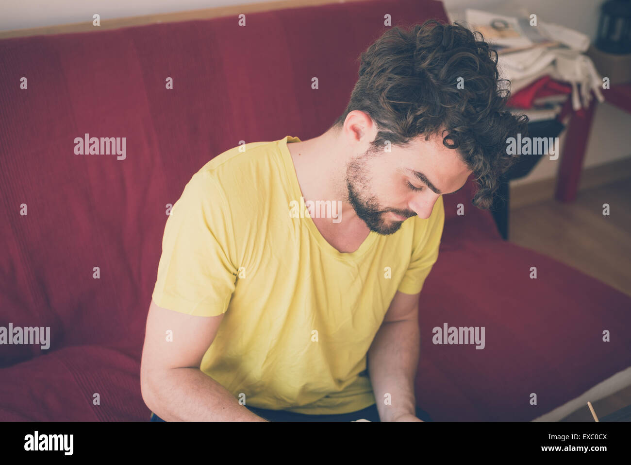 handsome hipster modern man painting at home Stock Photo - Alamy