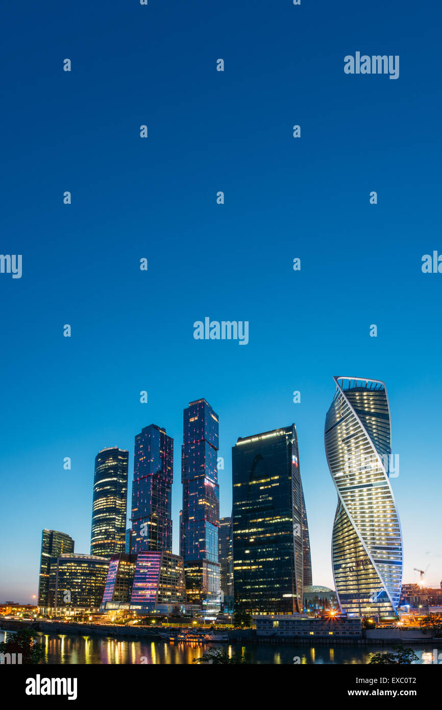 Buildings Of Moscow City Complex Of Skyscrapers At Evening In Moscow ...
