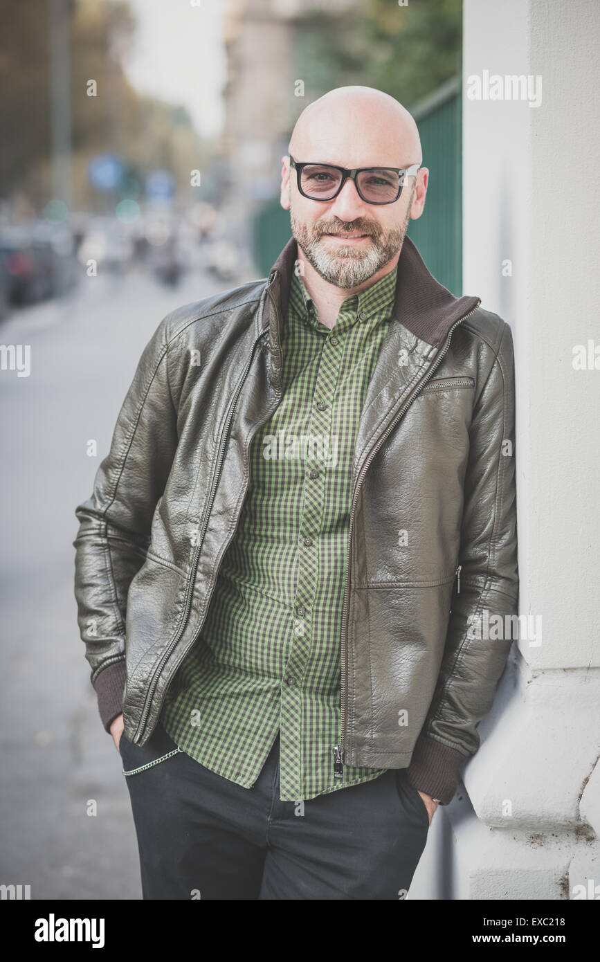 Middle aged man in leather jacket hi-res stock photography and images ...