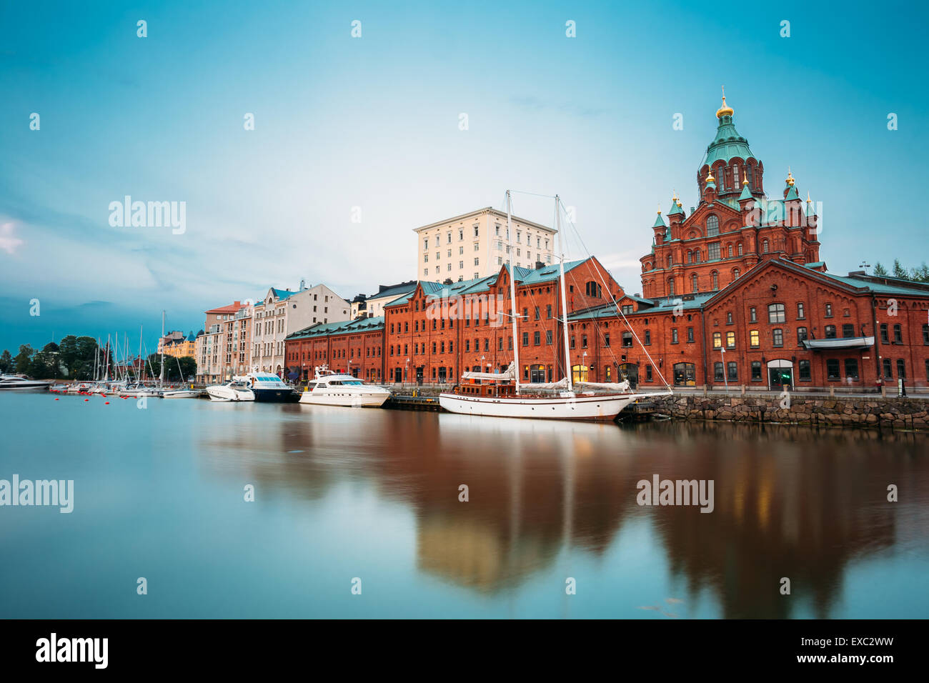 Embankment In Helsinki At Summer Evening, Finland. Uspenski Cathedral ...